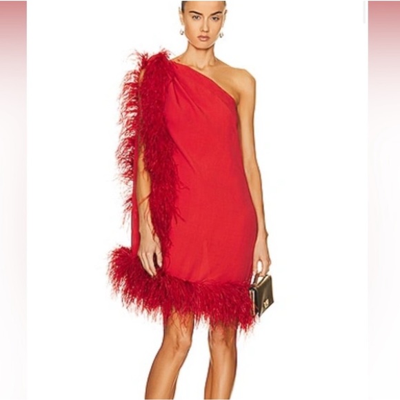 cult gaia | Dresses | Cult Gaia Myrtle Dress In Rouge With Feather Trim ...